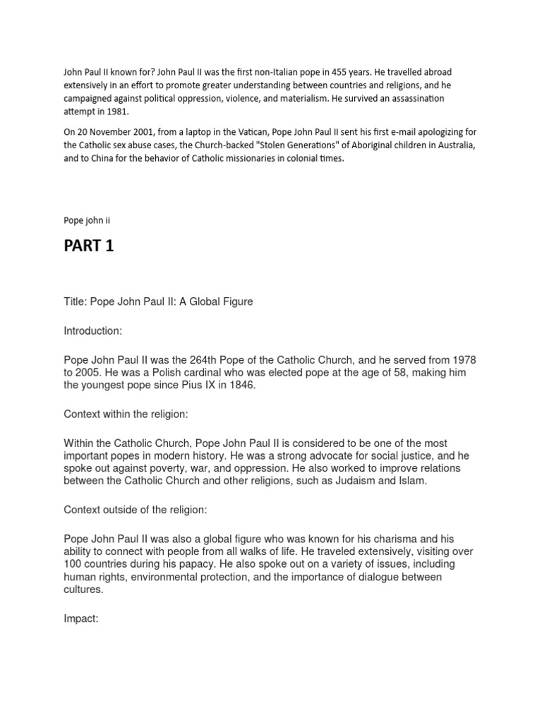 John Paul II Short Biography | PDF | Pope John Paul Ii | Catholic Church