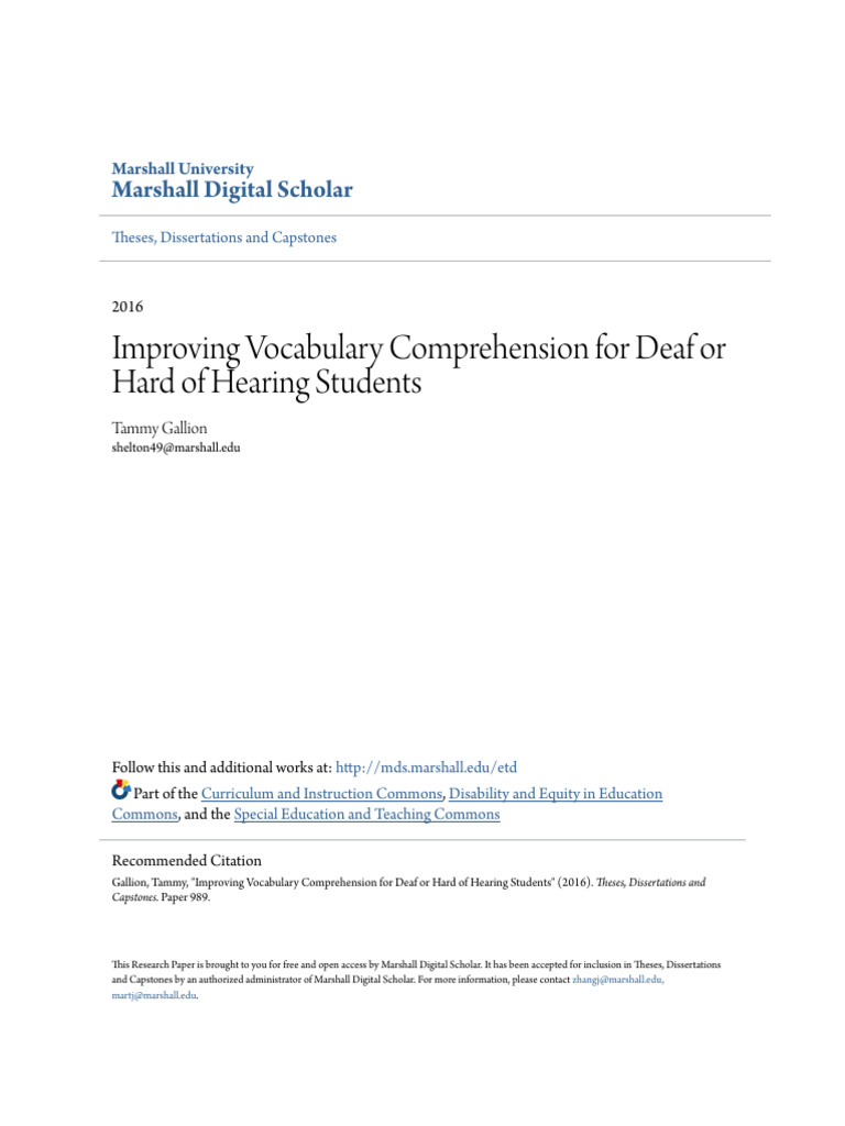 Improving Vocabulary Comprehension For Deaf or Hard of Hearing ST | PDF ...