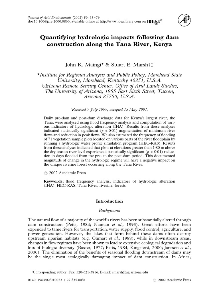 Tana Dams Maingi Marsh 2002 | PDF | River | Environmental Engineering