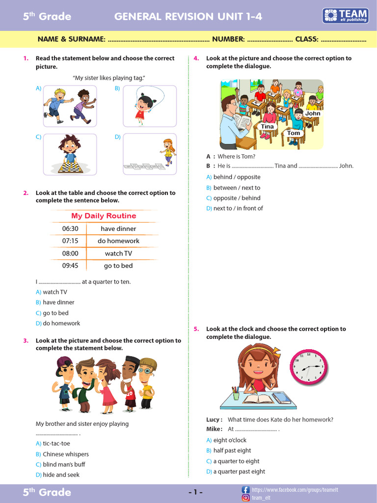 5 Sinif Revision 1 Unit 1 4 Teamwork | PDF