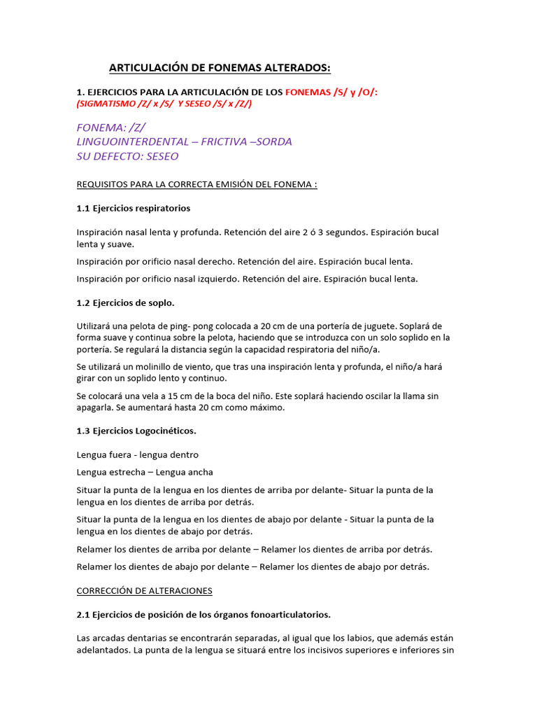 Ejercicios para Articulación de Fonemas | PDF | Fonética | Voz humana