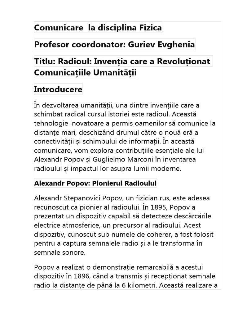 Comunicare La Disciplina Fizica | PDF