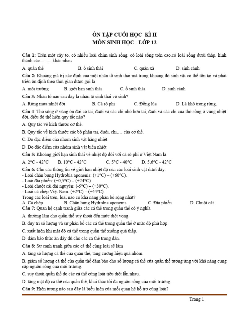 HS ÔN TẬP Si 12 CHk2 2023 2024 1 1 | PDF