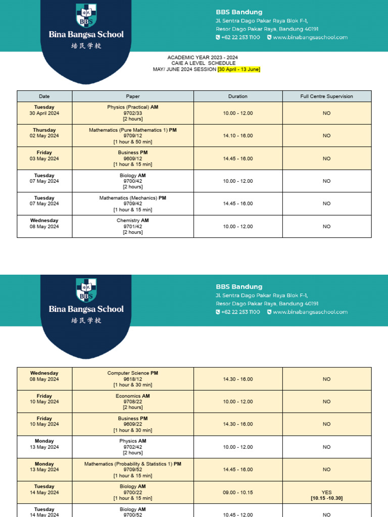 2324 - CAIE A Level Exam Schedule - May June 2024 | Download Free PDF ...