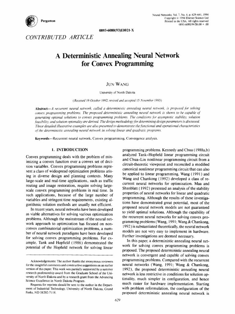 A Deterministic Annealing Neural Network For Convex Programming | PDF | Mathematical ...