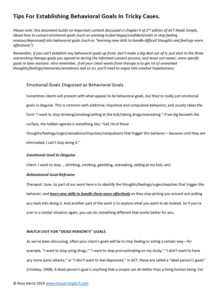 Tips For Establishing Behavioral Goals in Tricky Cases. | PDF | Feeling ...