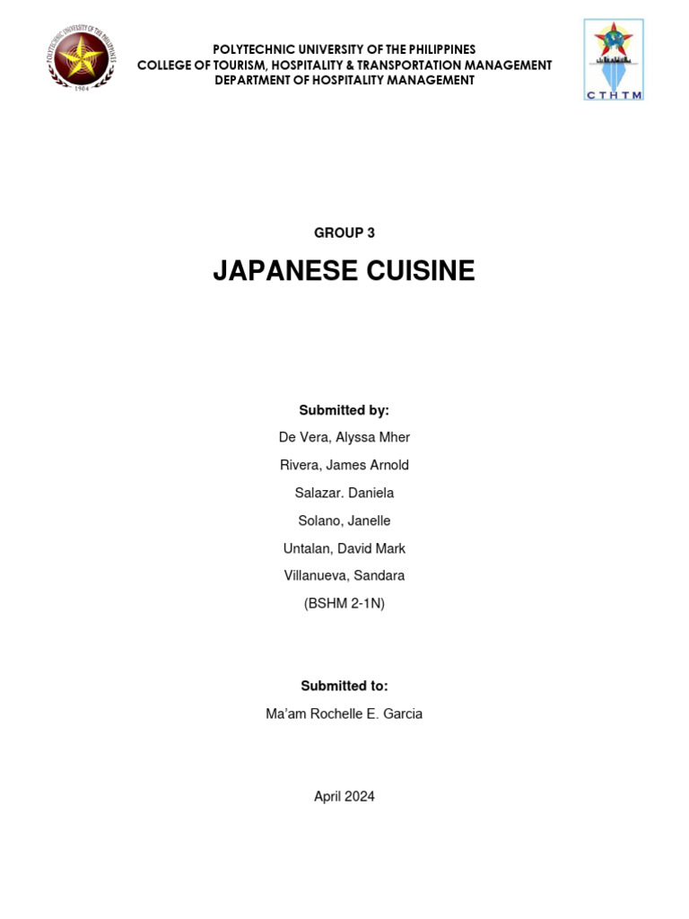 Group 3 Japanese Cuisine | PDF | Japanese Cuisine | Sushi