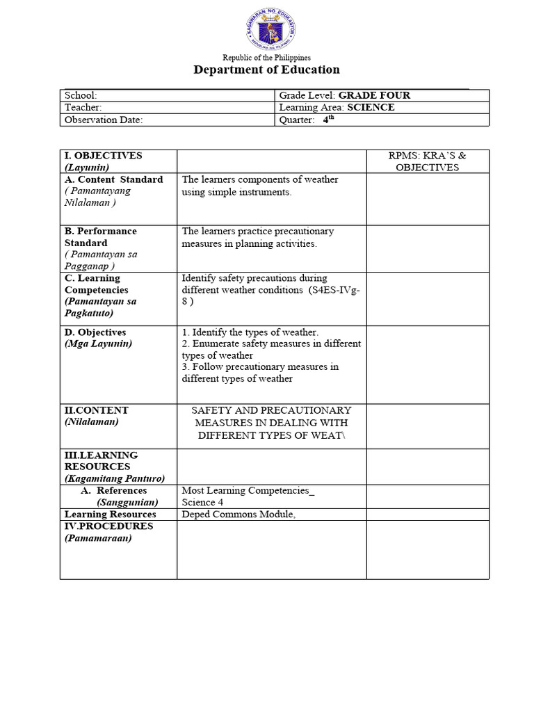Science4 Safetymeasuresindifferentweatherconditions | PDF | Learning ...