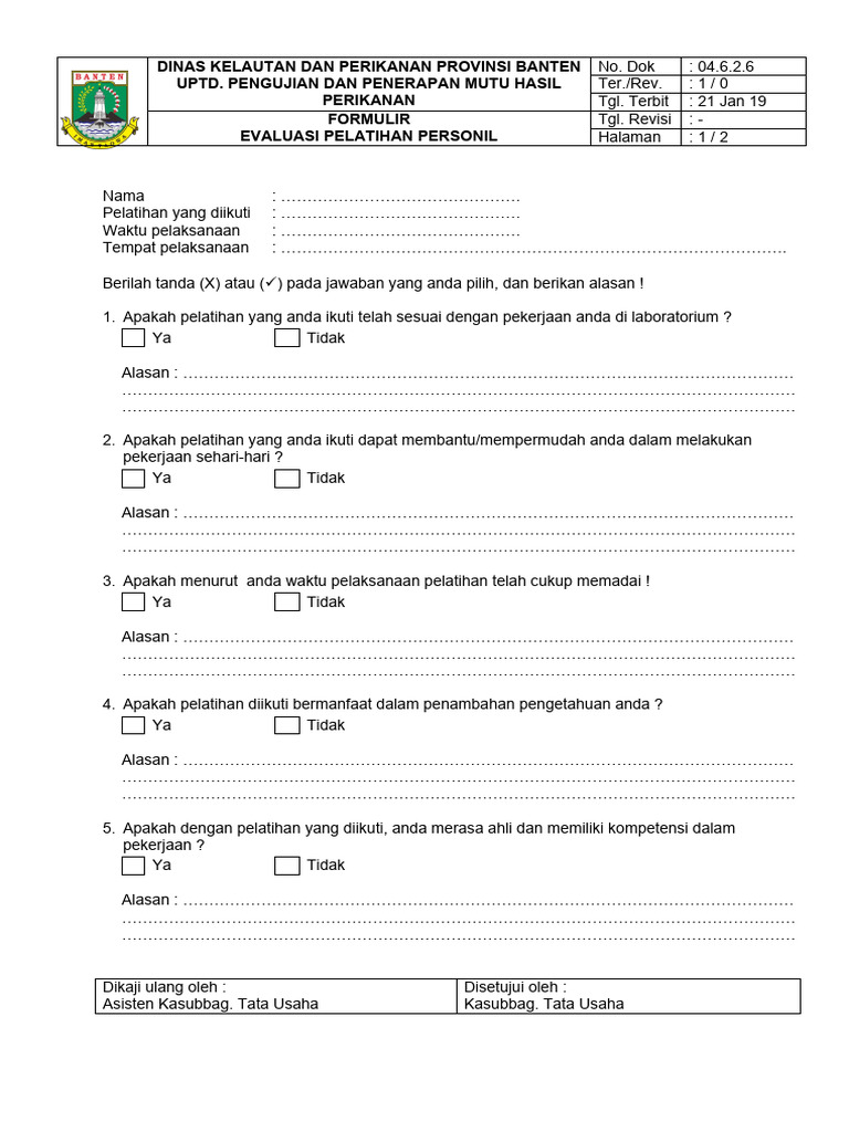 Form. 04.6.2.6 Evaluasi Pelatihan | PDF