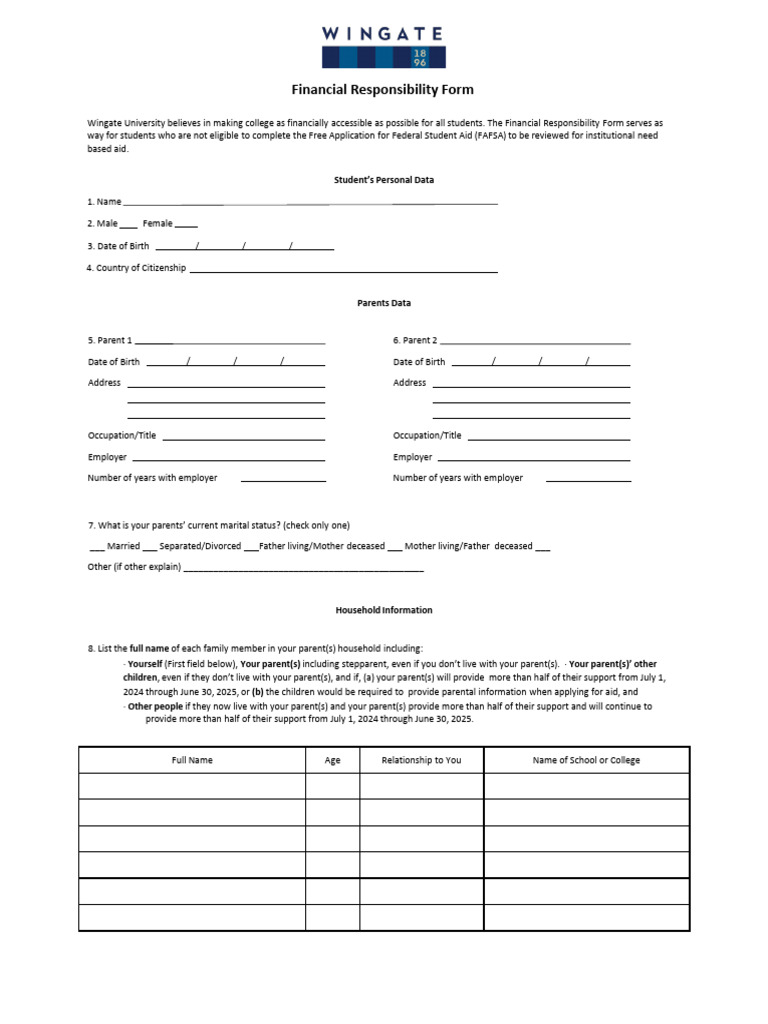Wingate University Financial Aid Form | PDF | Economies | Government ...