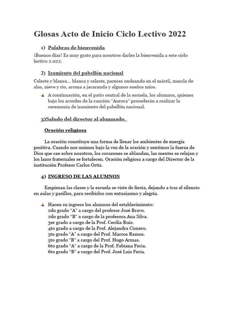 Glosas Acto de Inicio Ciclo Lectivo 2022 | PDF Glosas Acto de Inicio Ciclo Lectivo 2022 | PDF