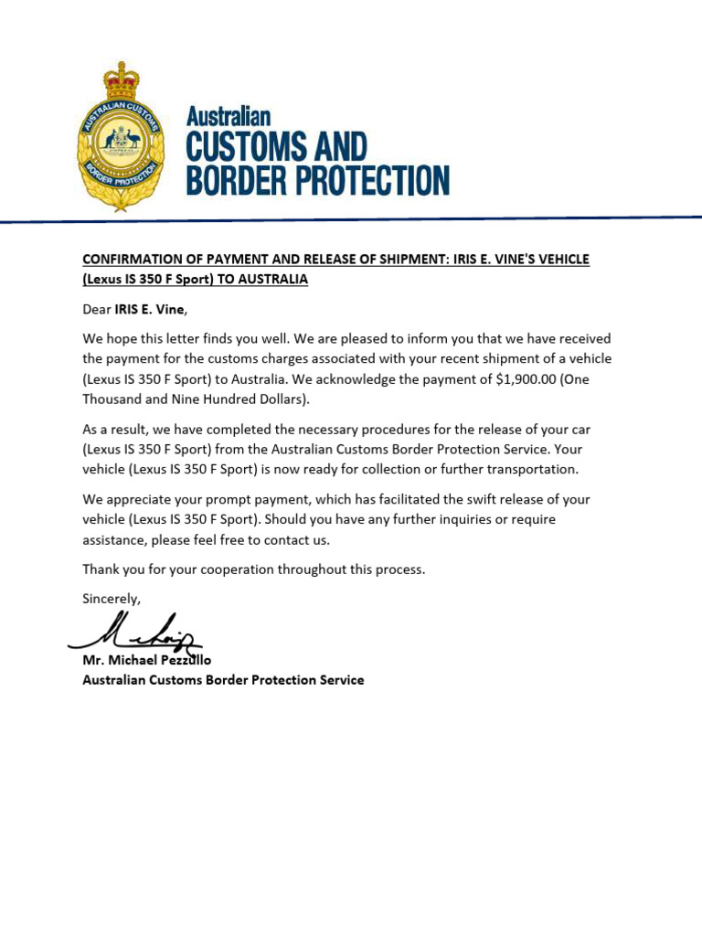 Confirmation of Payment and Release of Shipment | PDF