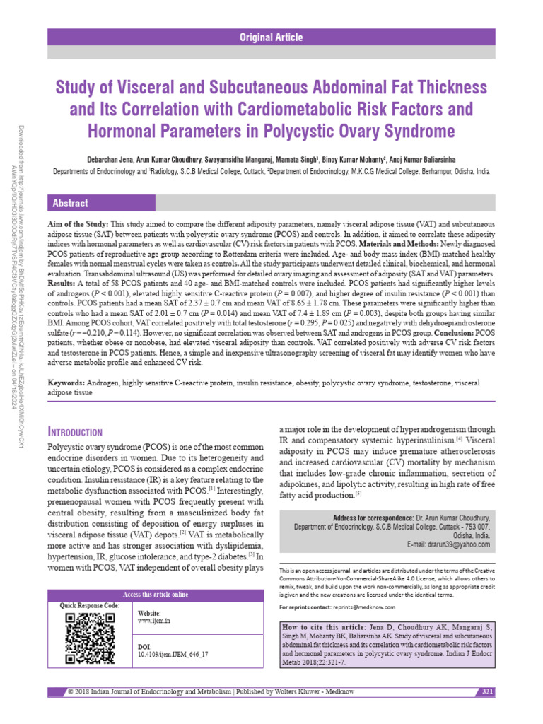 Study of Visceral and Subcutaneous Abdominal Fat.6 | PDF | Polycystic ...