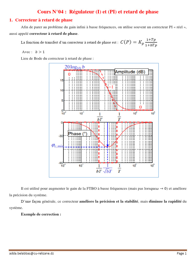 Correcteur PI et Retard de Phase en Systèmes | PDF | Méthodes et ...