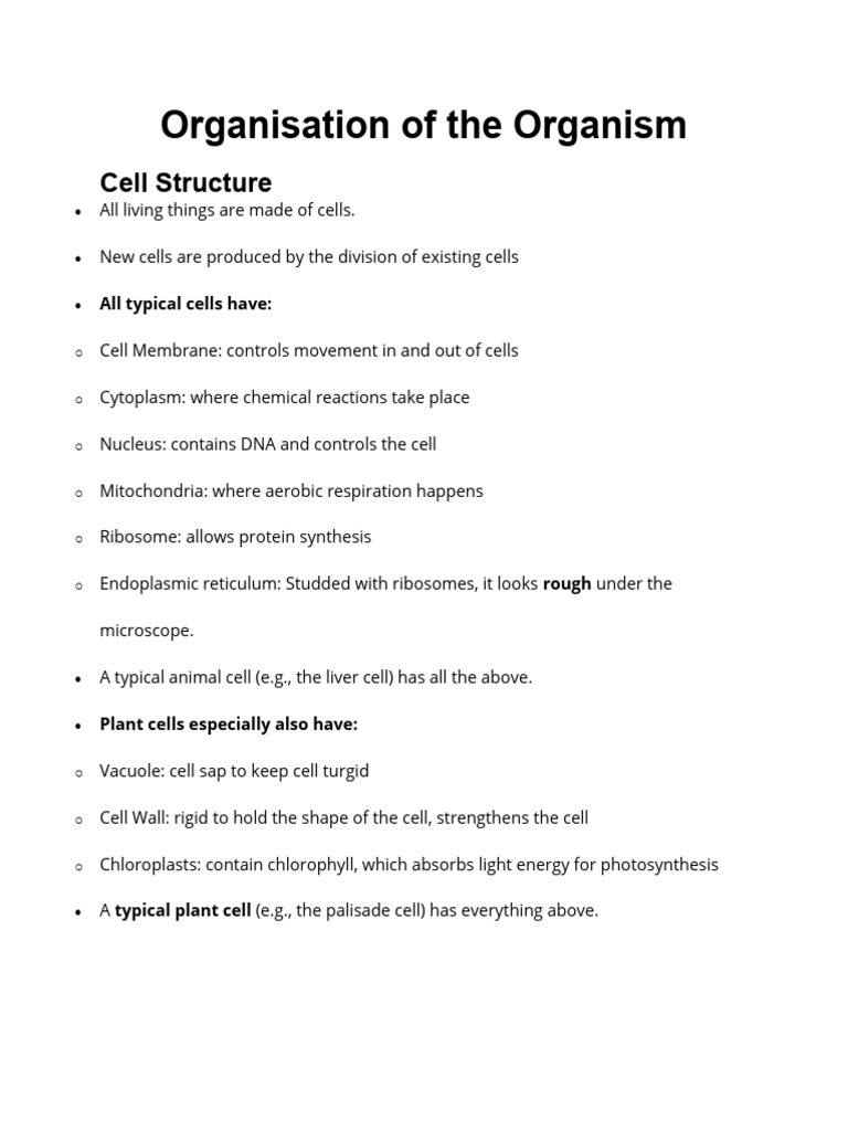 Organisation of The Organism Cell | PDF | Cell (Biology) | Bacteria