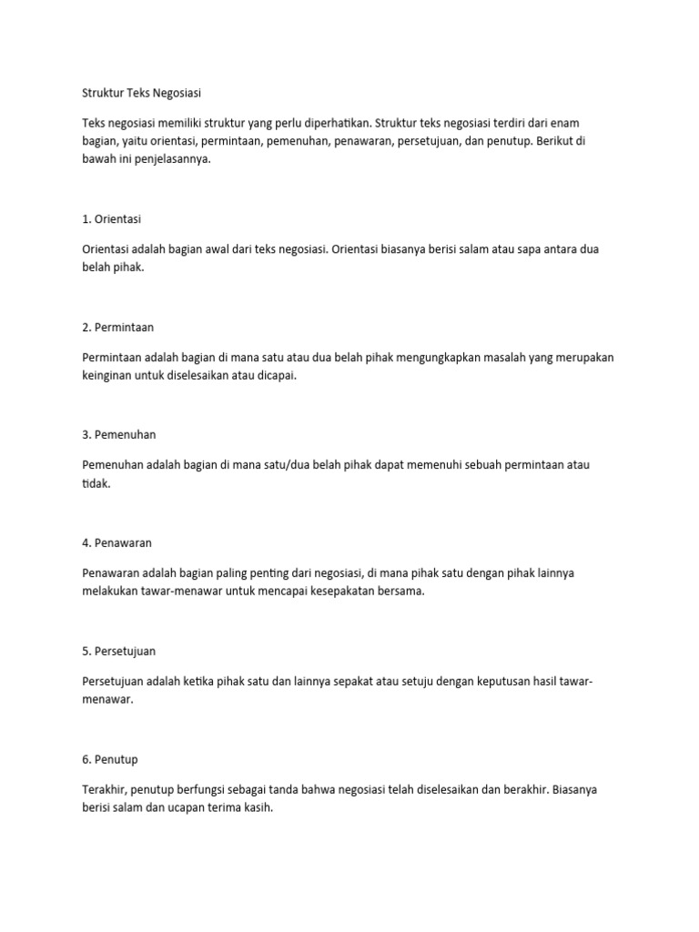 Struktur dan Ciri Teks Negosiasi | PDF