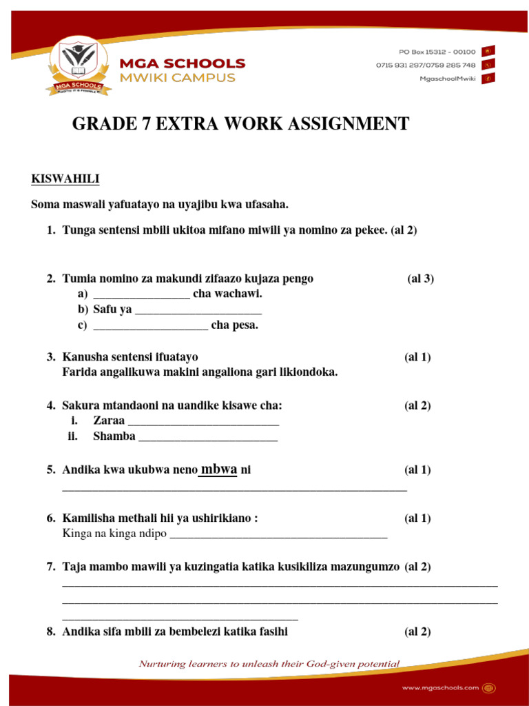 Grade 7 Extra Work Assignment | PDF