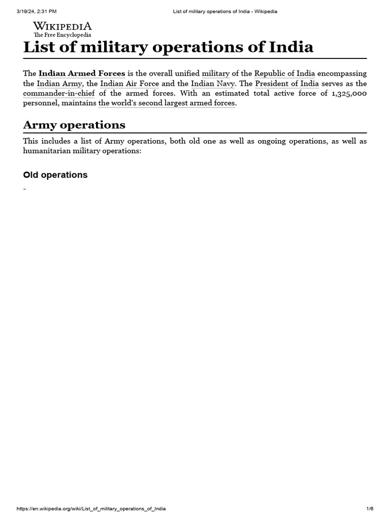 List of Indian Military Operations | PDF | Punjab | Government Of India