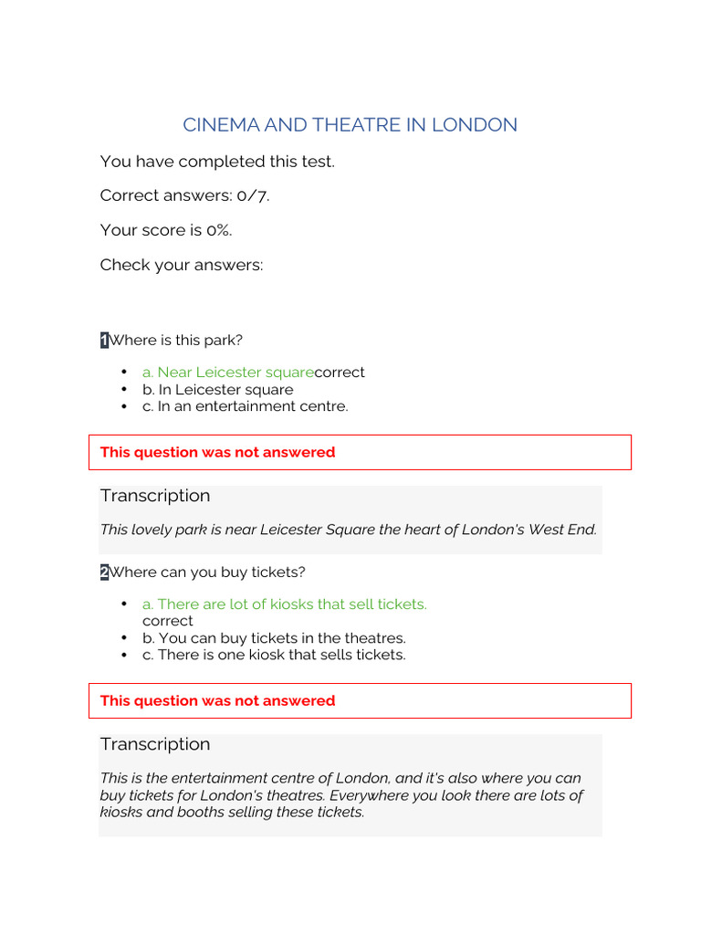 listening 24- CINEMA AND THEATRE IN LONDON | PDF