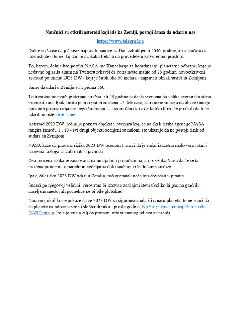 Naučnici Su Otkrili Asteroid Koji Ide Ka Zemlji | PDF
