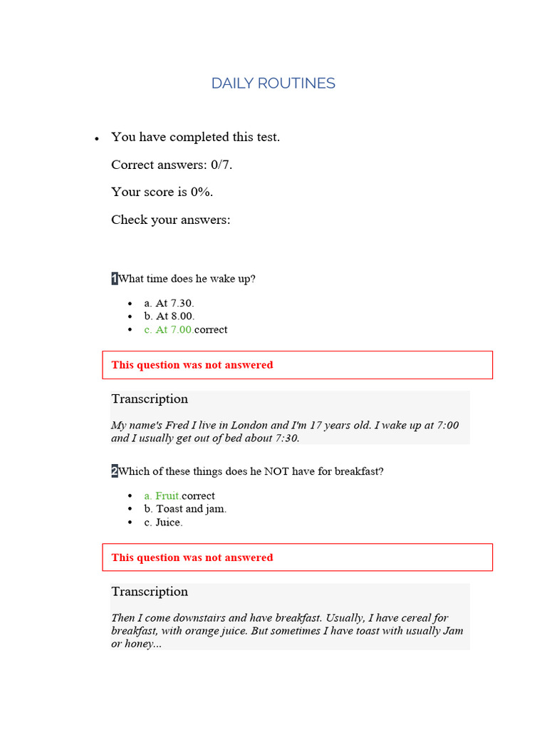 Listening 22 - DAILY ROUTINES | PDF