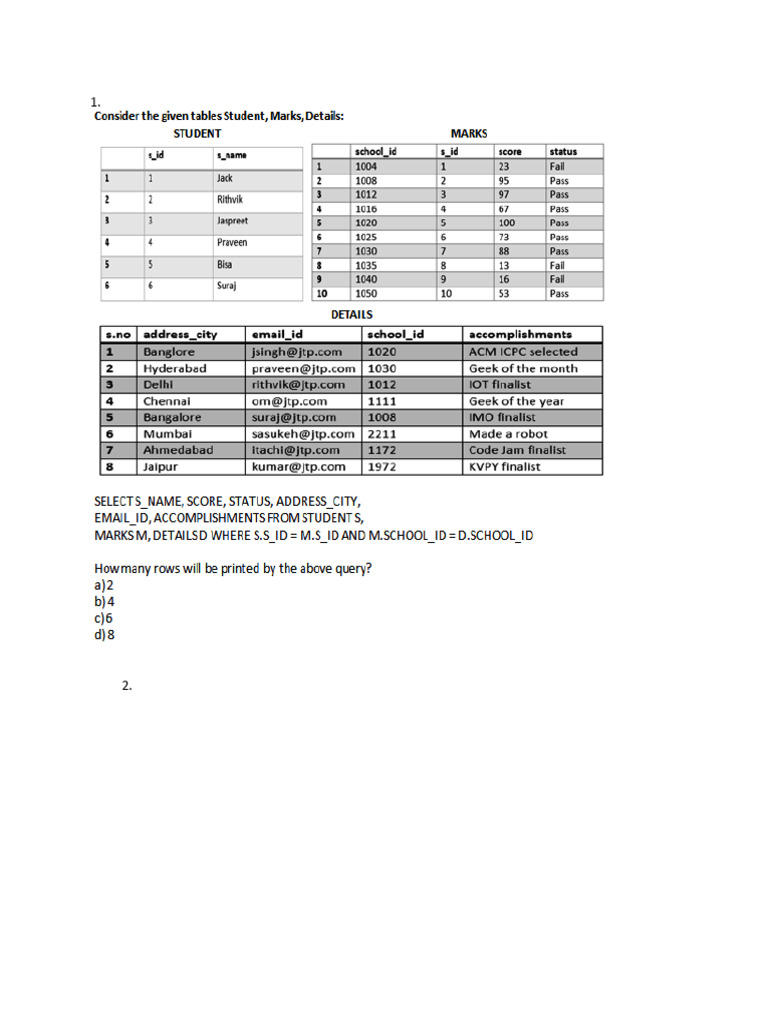 Questions Set - 2 | PDF | Relational Database | Computer Programming