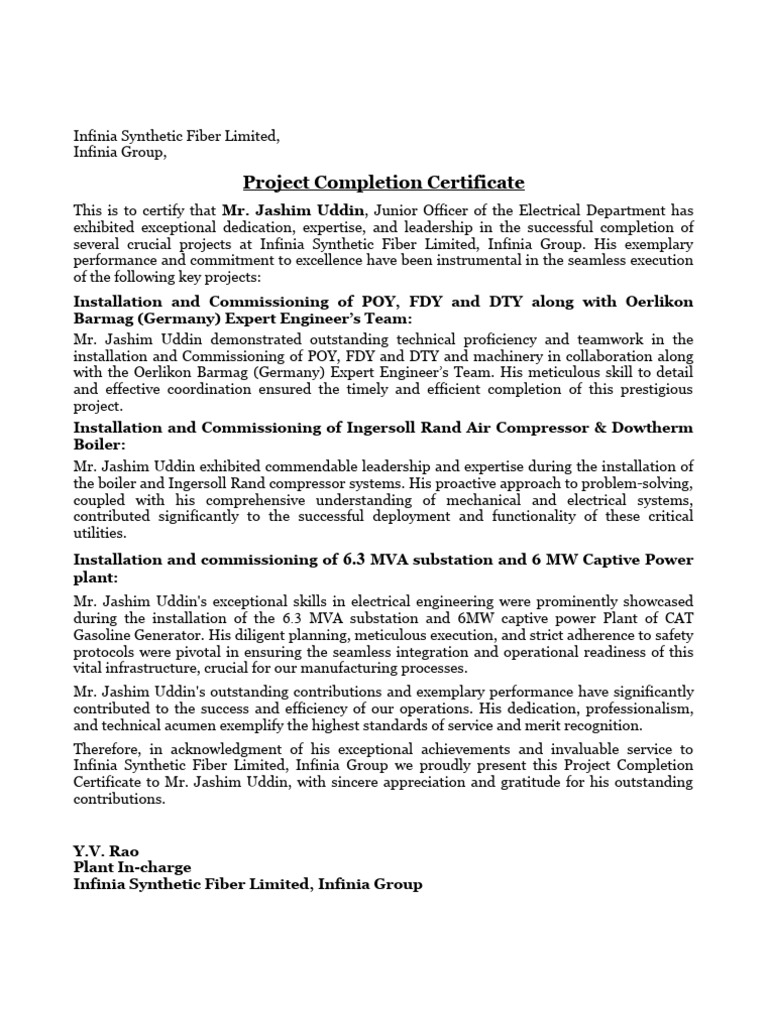 Project Complete Certificate. | Download Free PDF | Engineering