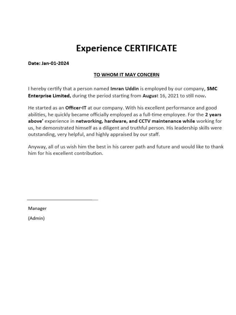 Experince Certificate | PDF | Business