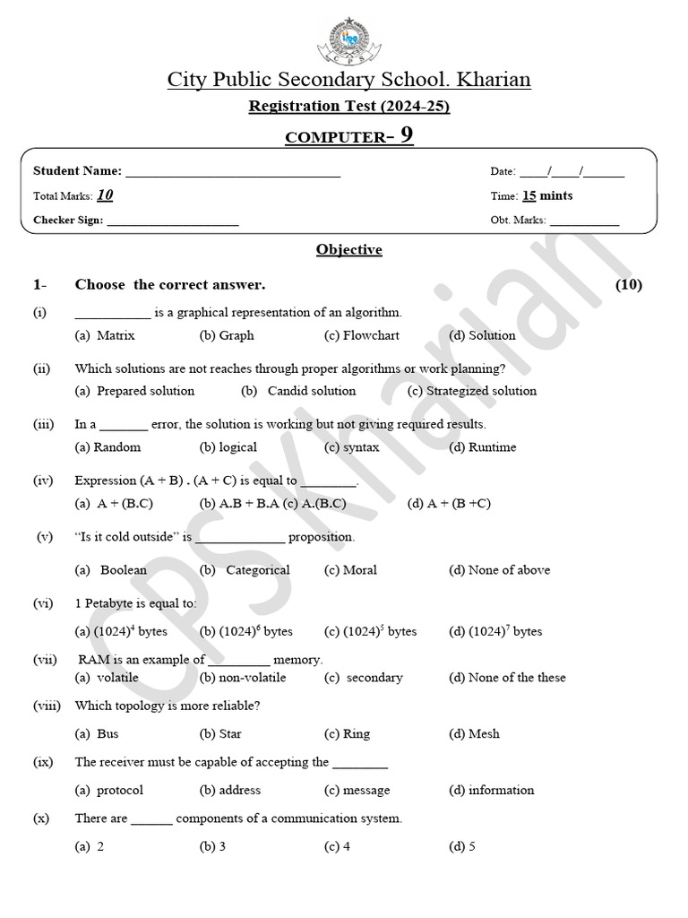 computer 9th paper | PDF | Network Topology | Computer Science