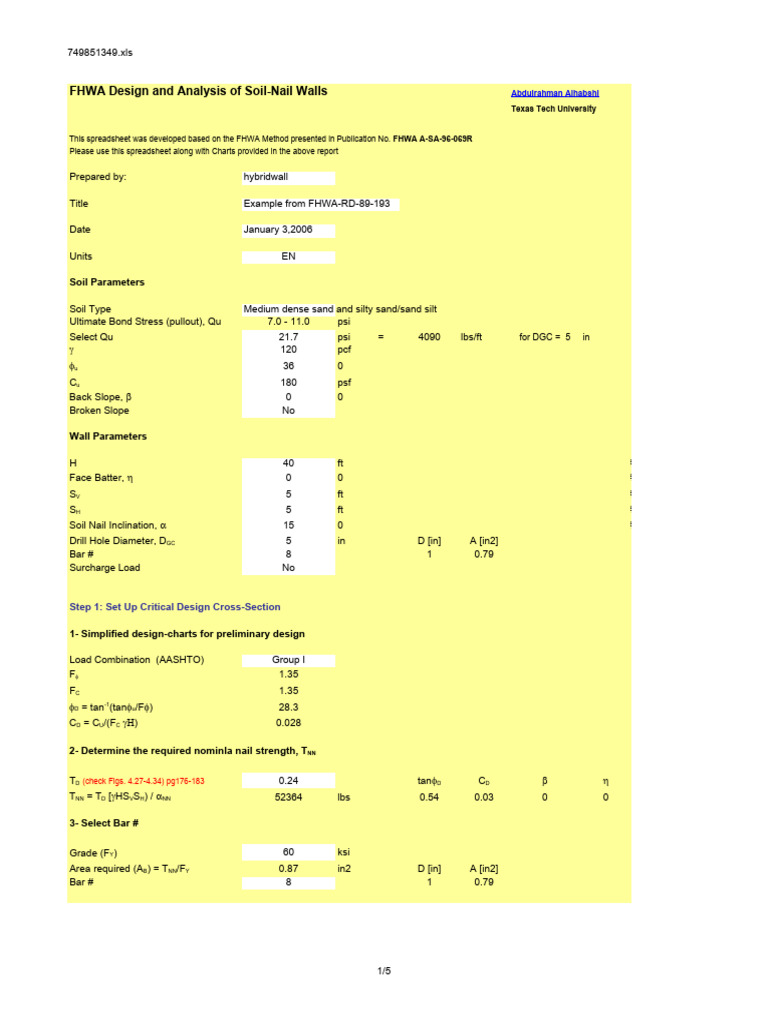 FHWA Design For Soil Nail Walls SLD Method | PDF | Silt | Natural Materials