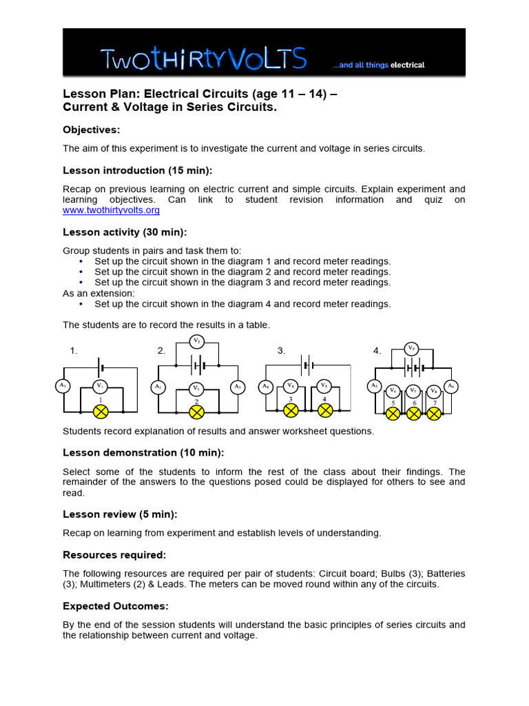 Electrical_Circuits_11to14_Lesson-Plan | PDF | Series And Parallel Circuits | Voltage