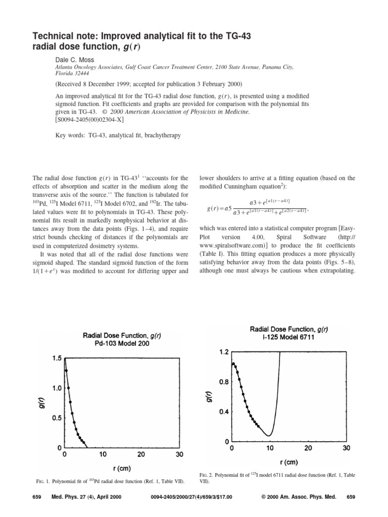 Medical Physics - 2000 - Moss - Technical Note Improved Analytical Fit ...