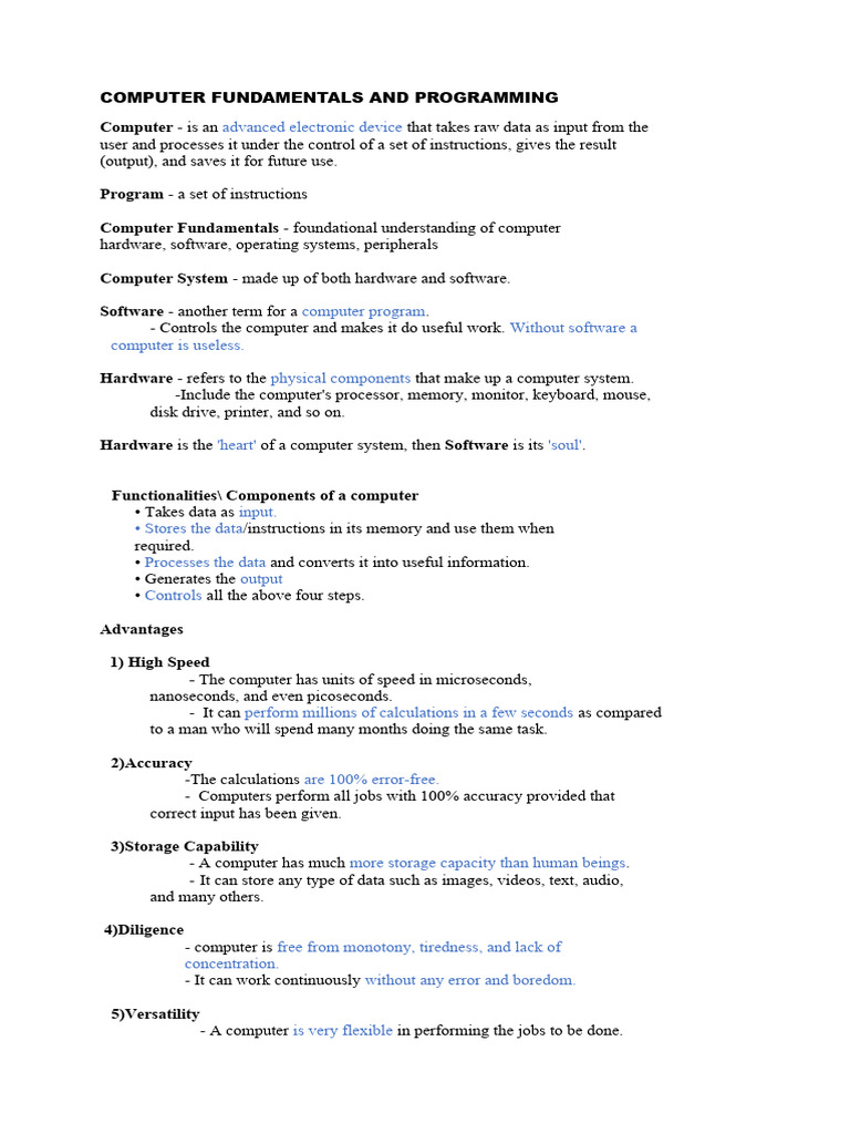 Computer Fundamentals and Programming | PDF | Random Access Memory | Read Only Memory