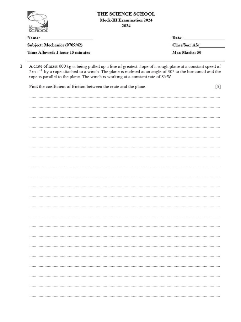 A-Level Maths 9709-Paper 42-2024 | PDF | Force | Friction