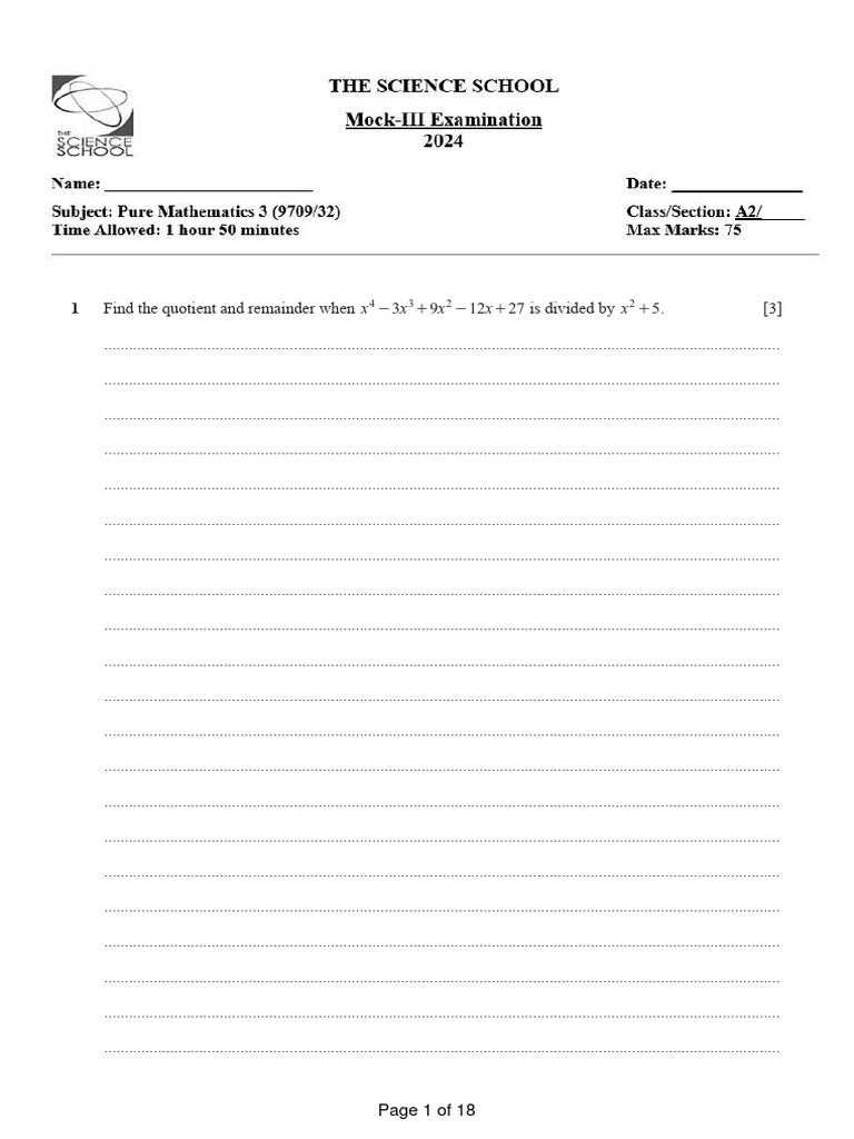 A-Level Maths 9709-Paper 32-2024 | PDF | Differential Geometry ...