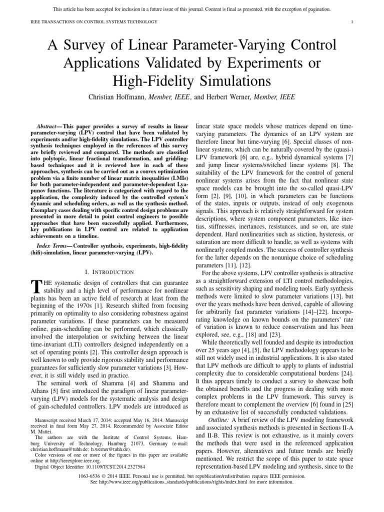 Hoffmann 2015 | PDF | Matrix (Mathematics) | Control Theory