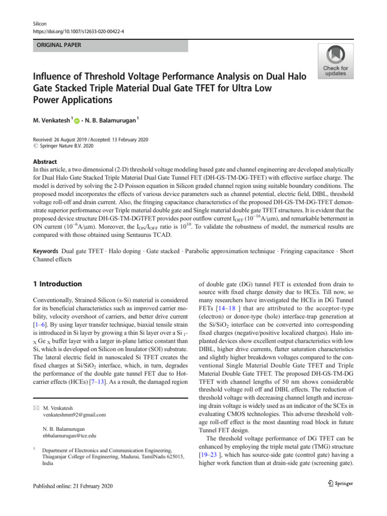 Influence of Threshold Voltage Performance Analysis on Dual Halo | PDF | Field Effect Transistor ...