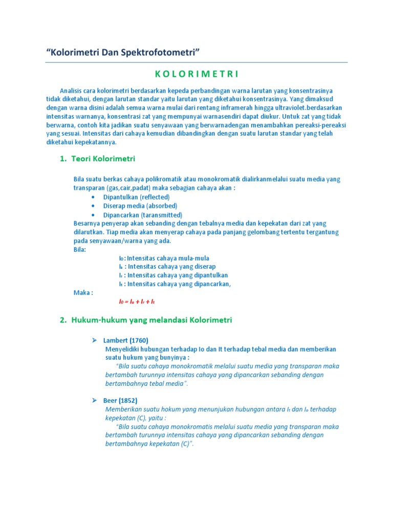 Prinsip Kerja Kolorimetri dan Spektrofotometri | PDF | Kesehatan Holistik