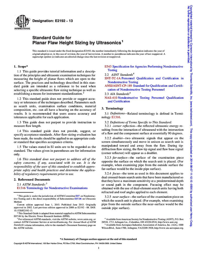 Planar Flaw Height Sizing by Ultrasonics | PDF | Ultrasound ...