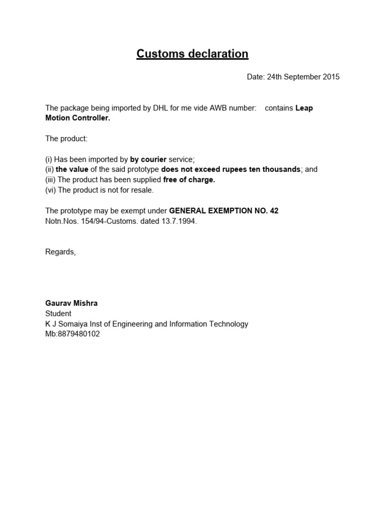 Customs Declaration | PDF