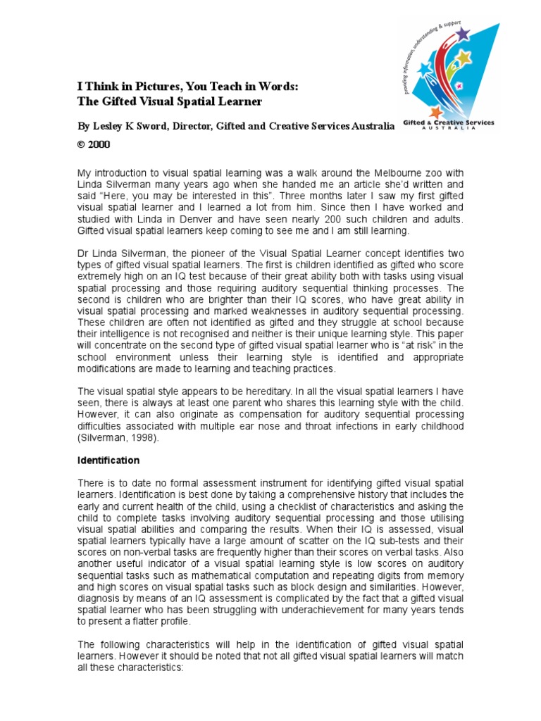 I Think in Pictures - The Visual Spatial Learner | PDF | Intellectual ...