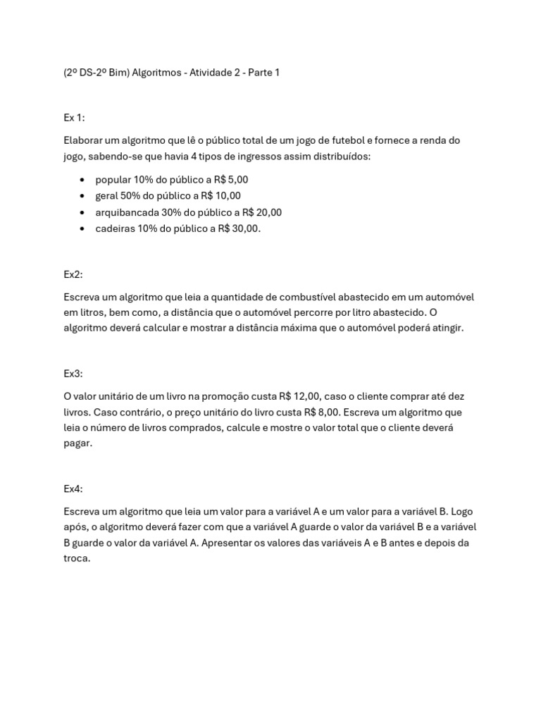 2º Ds 2º Bim Algoritmos Atividade 2 Parte 1 Pdf