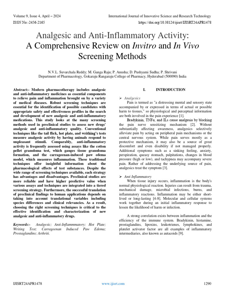 Analgesic and Anti-Inflammatory Activity: A Comprehensive Review On Invitro and in Vivo ...