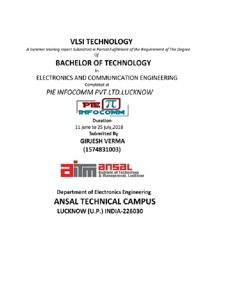 Vlsi Summer Training Report PDF | PDF