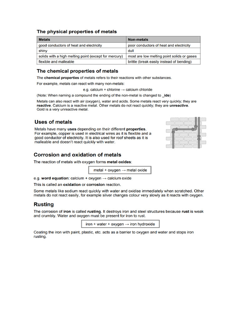 Year 8 Summary sheet Chemistry | PDF