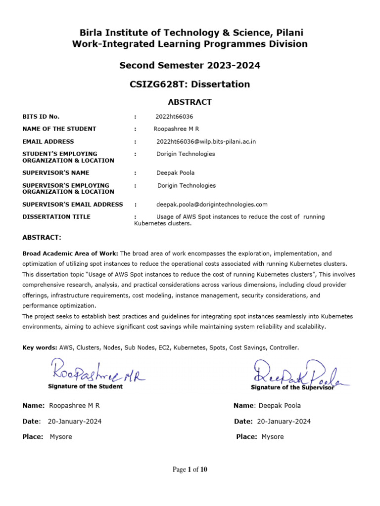 Sample - Project Abstract - Outline Report - Course No. - BITS ID ...