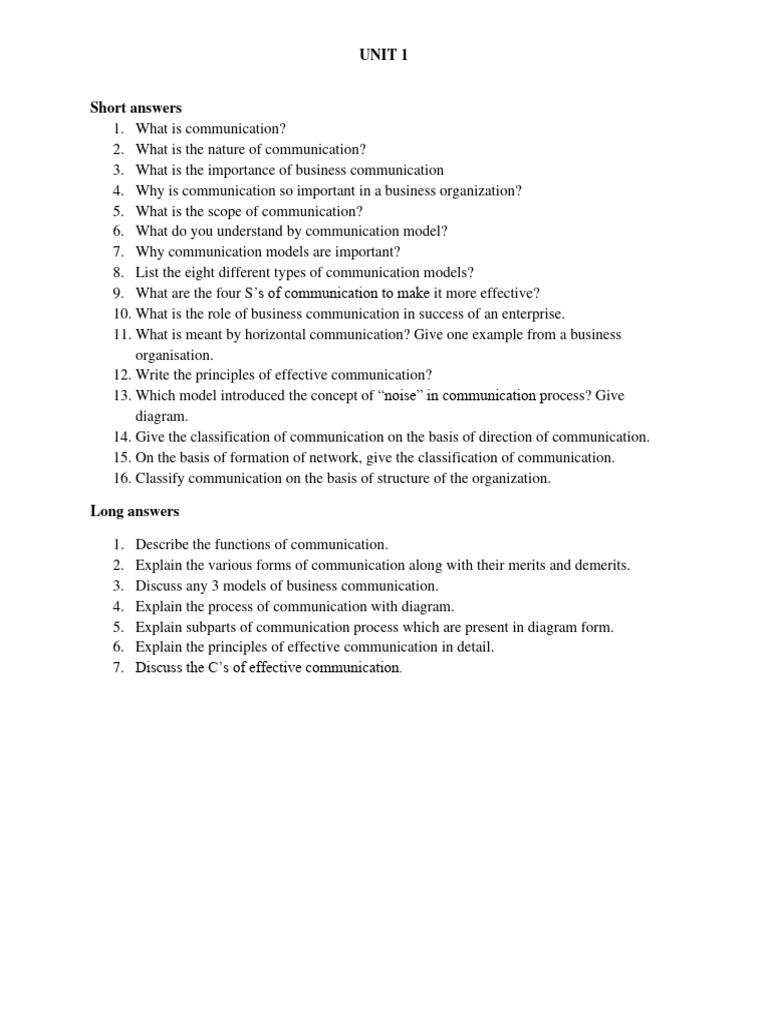 Question Bank (UNIT 1 and UNIT 2) | PDF | Communication | Business