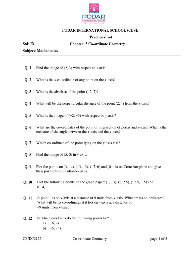 1688972312795 Qp Ps Cbse Ix Math Co Ordinate Geometry Pdf Cartesian Coordinate System Geometry