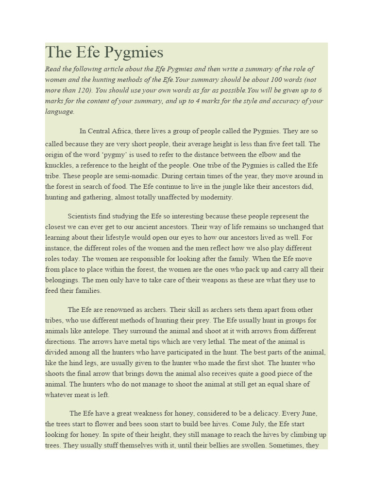 Efe Pygmies: Roles and Hunting | PDF | Hunting | Honey