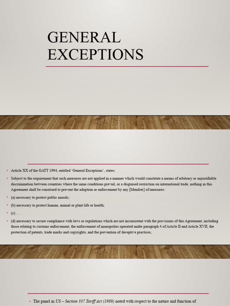 General Exceptions | PDF | Morality | General Agreement On Tariffs And Trade